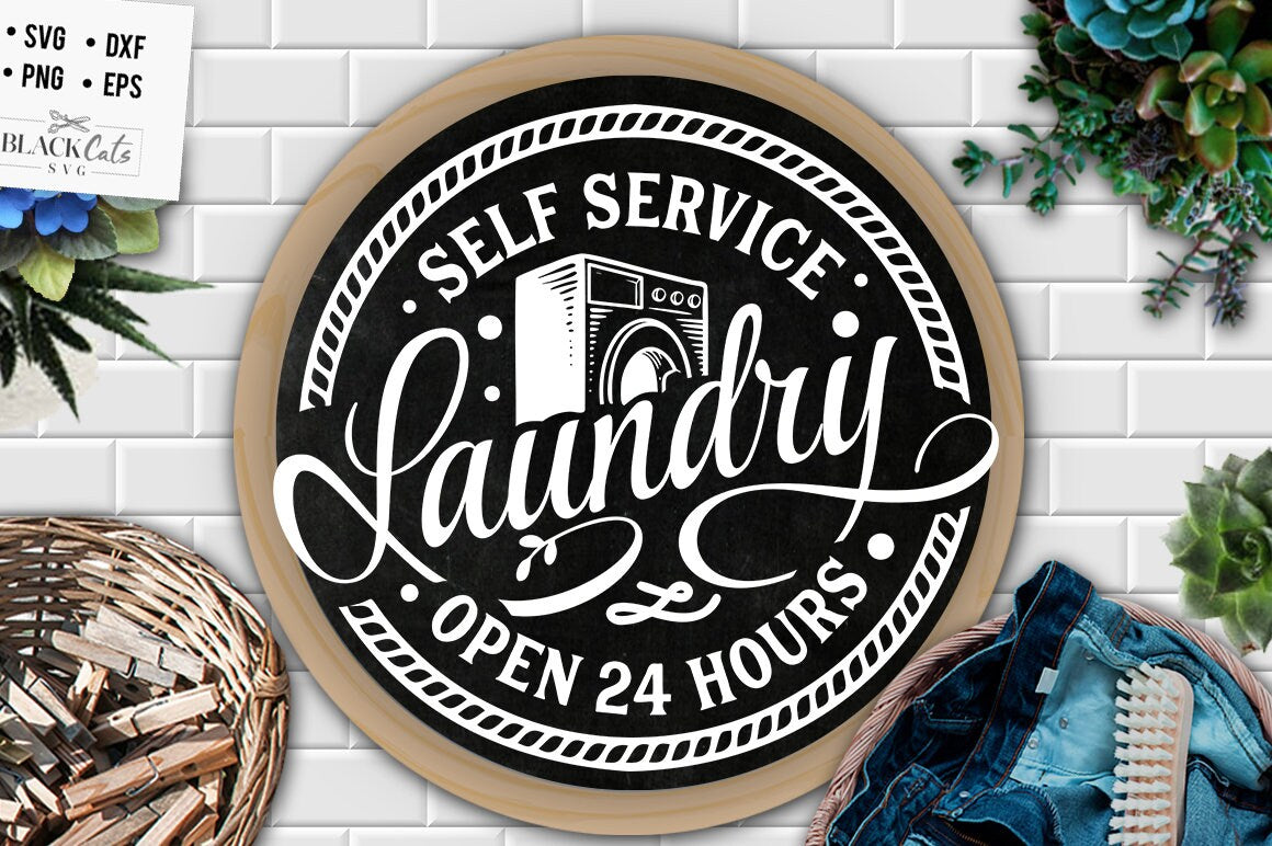 Laundry self service round sign svg, laundry room svg, laundry svg, la ...