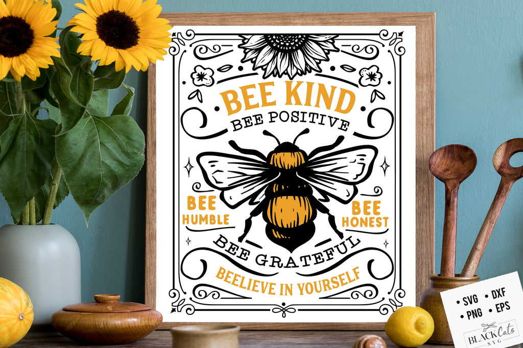 Bee kind poster svg, Bee svg, Sunflower svg, Honey bee svg, Honey svg ...