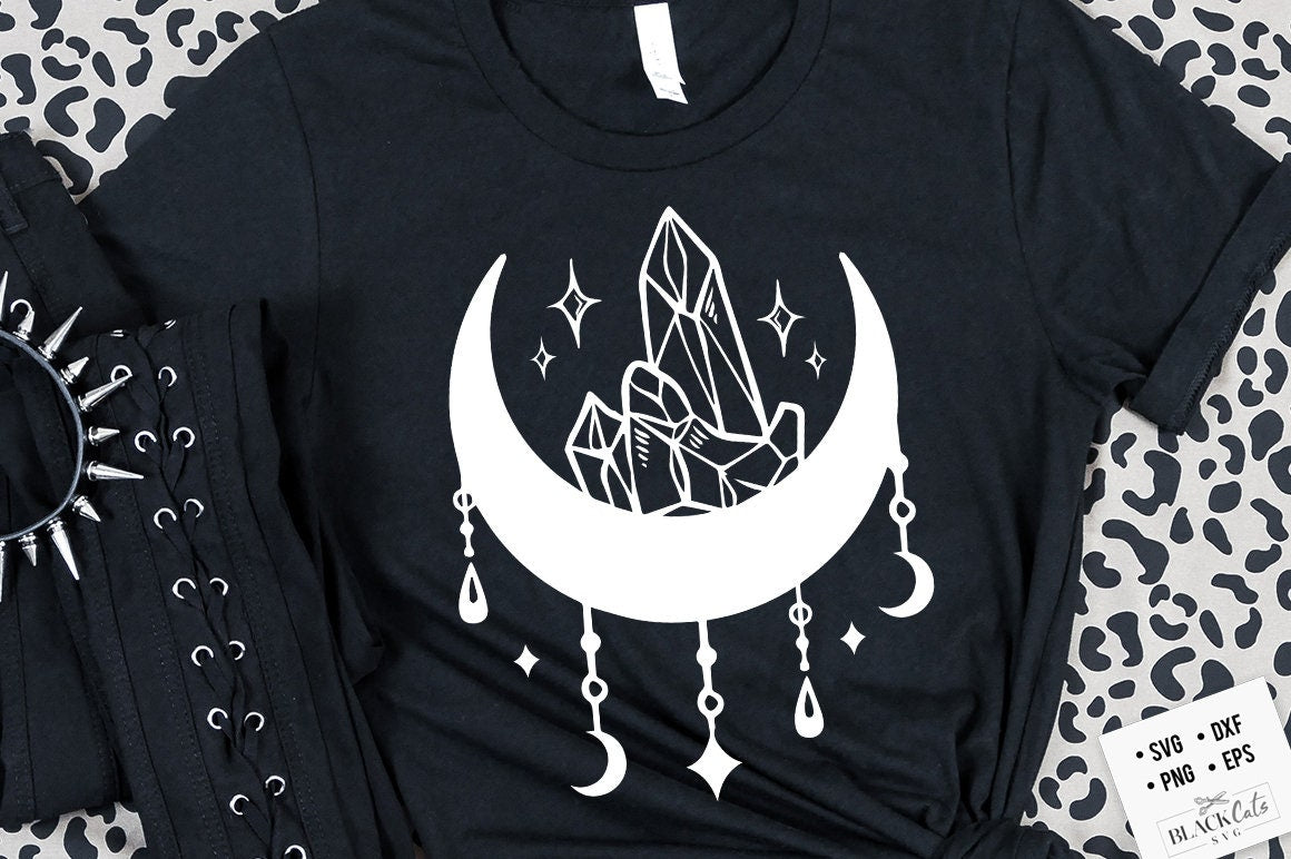 Moon and crystals SVG, Crescent moon svg, Magic illustration svg, Witc ...