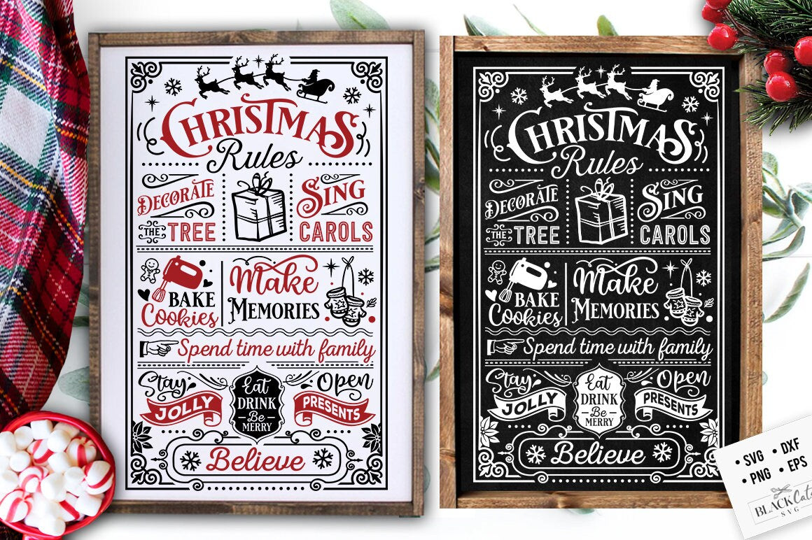 Christmas rules svg, Christmas wall art svg, Christmas subway svg, Chr ...