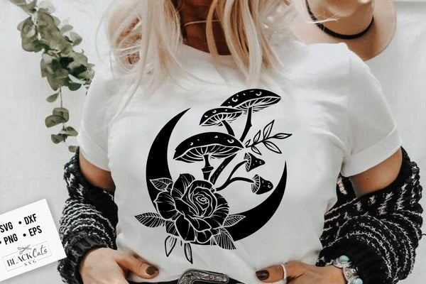 Moon and mushrooms svg, Moon mushroom svg, Moon svg, Boho Moon SVG, Cr ...