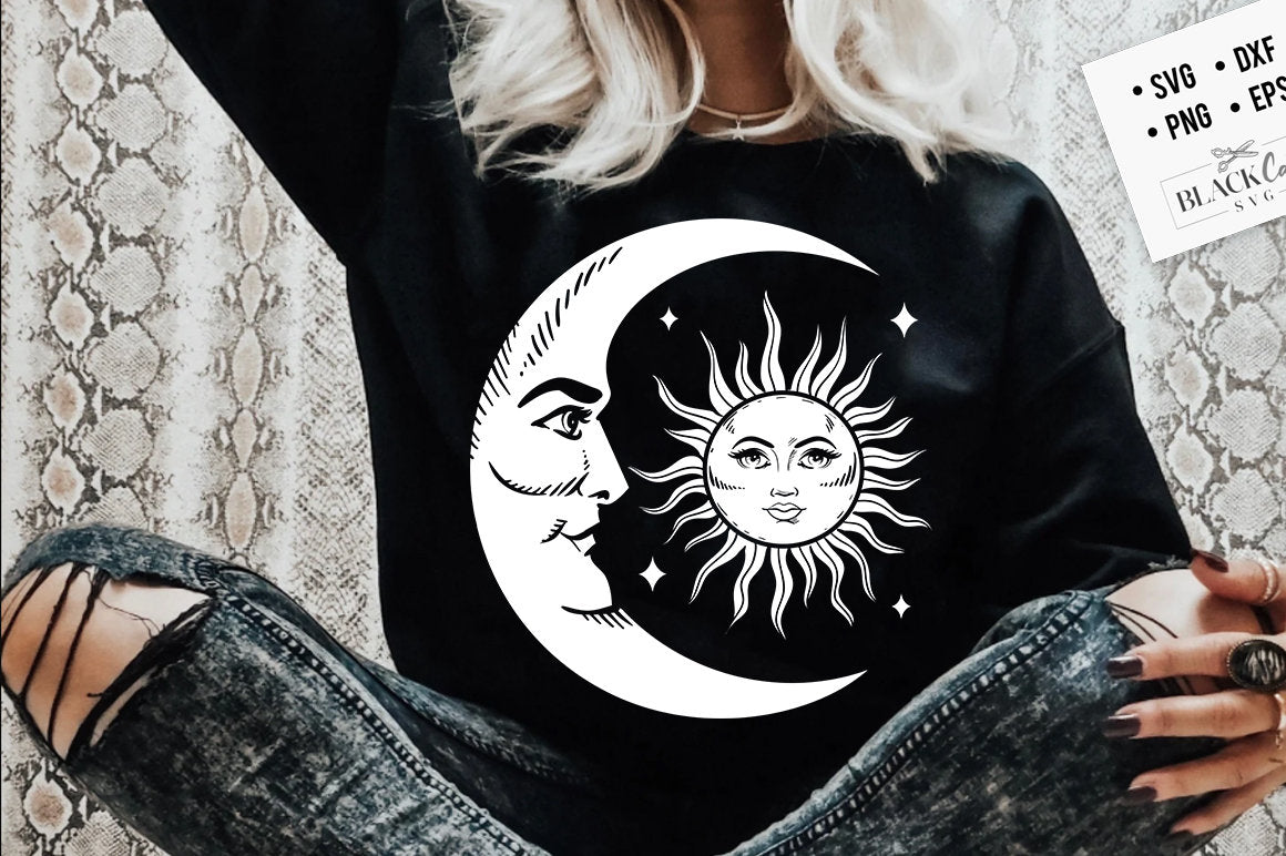Sun and moon SVG, Magic illustration svg, Moon svg, Witchcraft svg, Bo ...