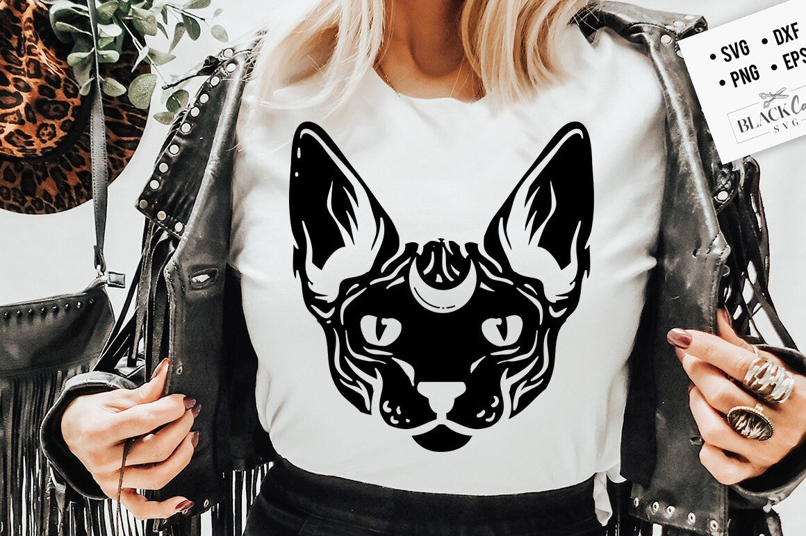 Sphynx cat svg, Cat SVG, Magic cat svg, Magic illustration svg, Moon c ...
