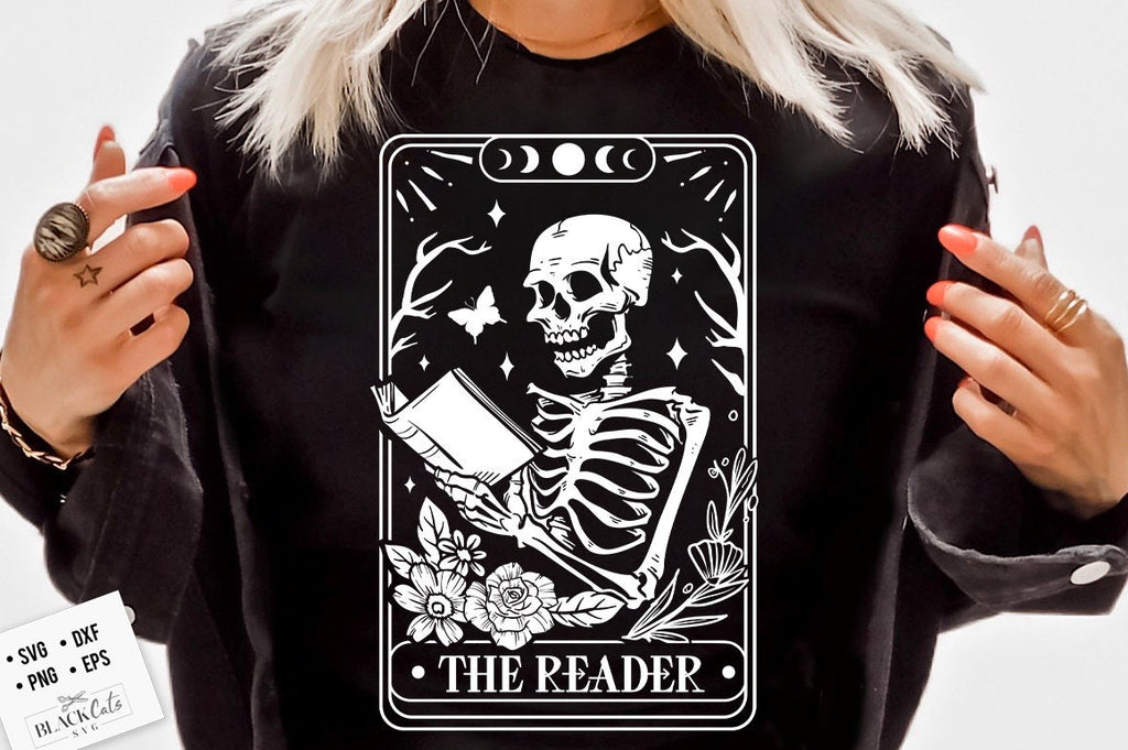 The reader tarot card SVG, Skeleton reading svg, The reader svg, Book ...