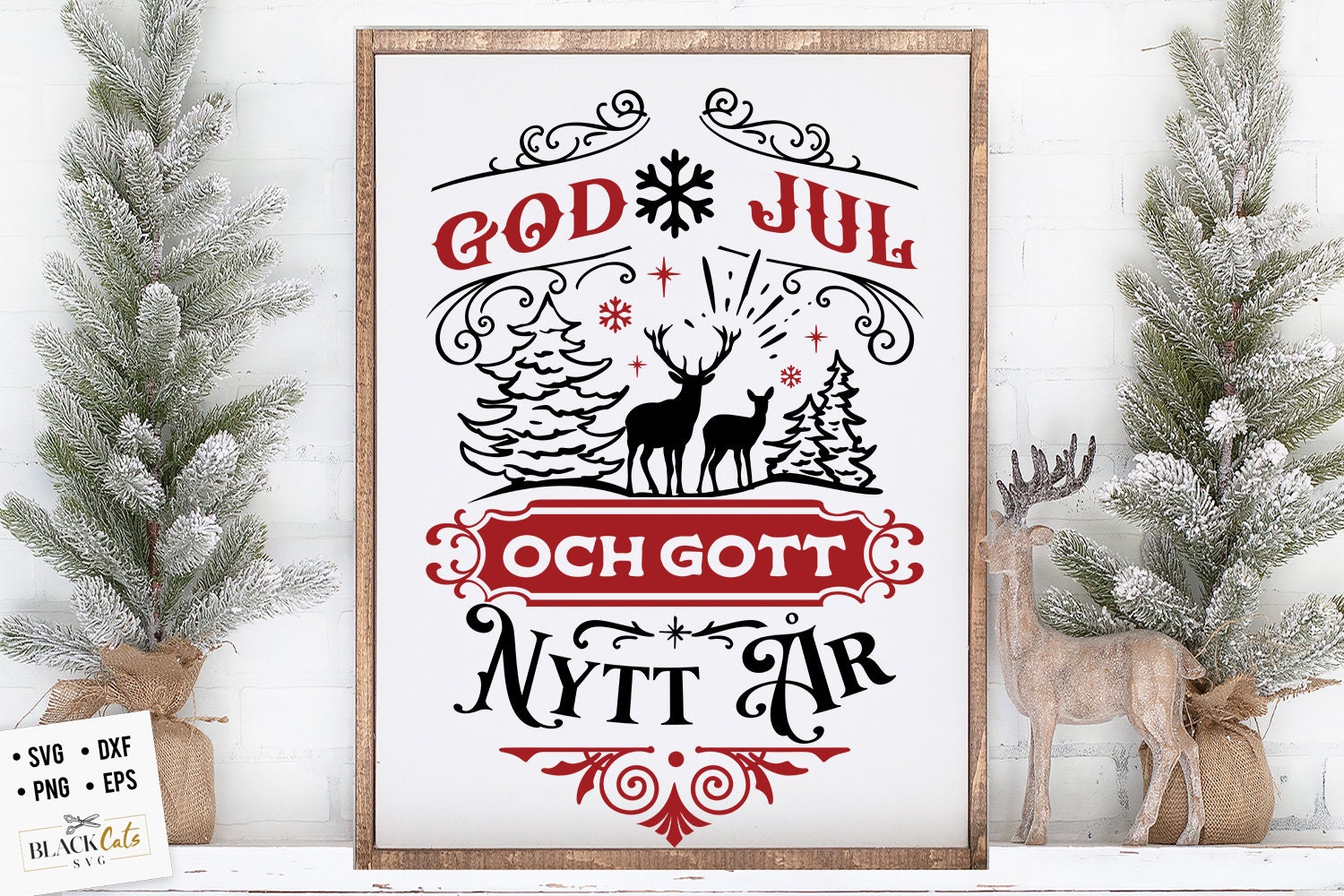 God Jul svg, Scandinavian Christmas svg, God Jul Christmas svg, deer C ...