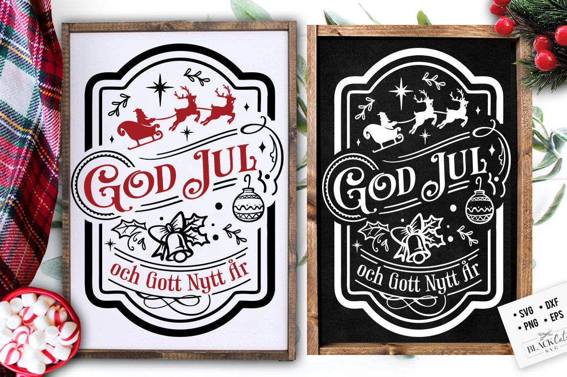 God Jul svg, Scandinavian Christmas svg, God Jul Santa Poster svg, Nor ...