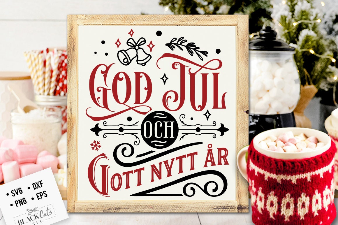 God Jul svg, Scandinavian Christmas svg, God Jul Santa Poster svg, Nor ...