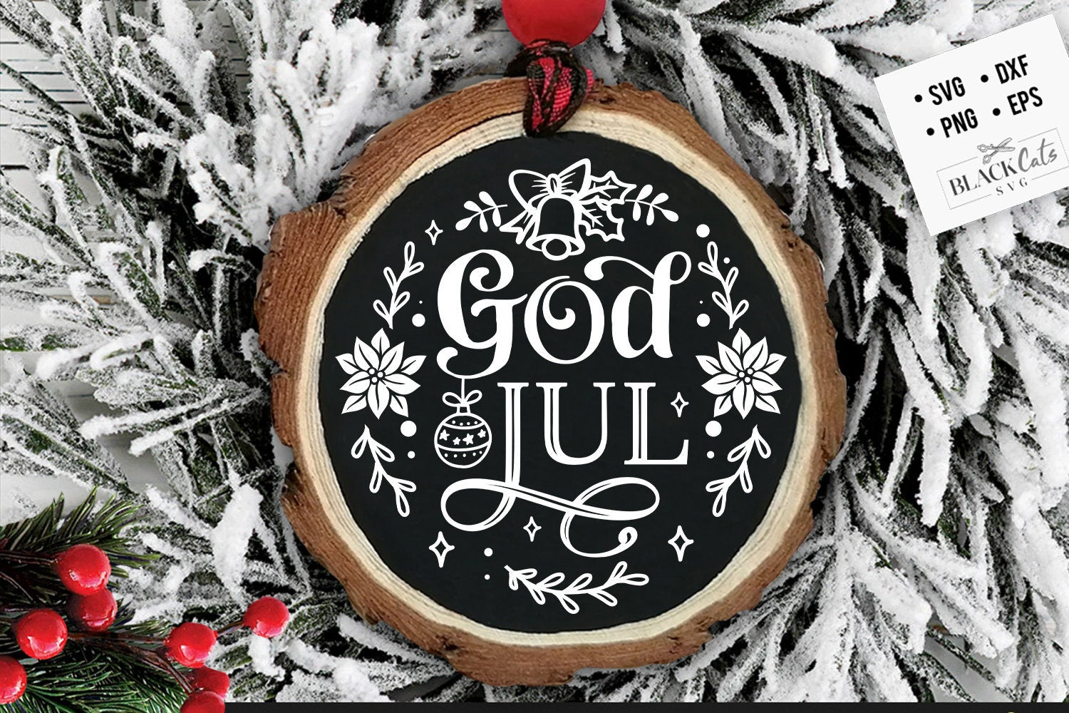 God Jul svg, Scandinavian Christmas svg, God Jul round ornament svg, G ...