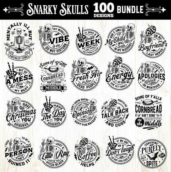 Snarky skulls bundle 100 designs SVG, Adult humor svg, Sarcastic bundl ...