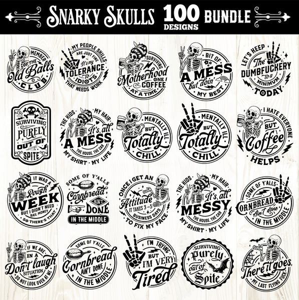 Snarky skulls bundle 100 designs SVG, Adult humor svg, Sarcastic bundl ...