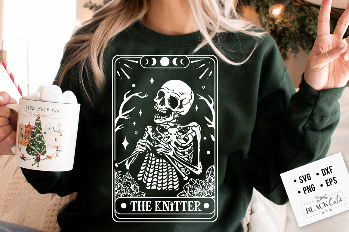 The knitter tarot card SVG, Skeleton knitting svg, The knitter svg, Kn ...